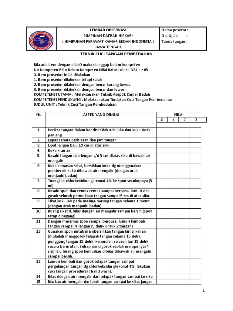 Tool Penilaian Scrubbing, Gowning, Gloving DLL 2021 | PDF