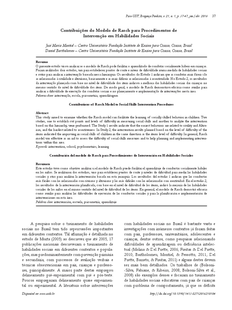 Contribuições Do Modelo de Rasch | PDF | Sociologia | Aprendizado