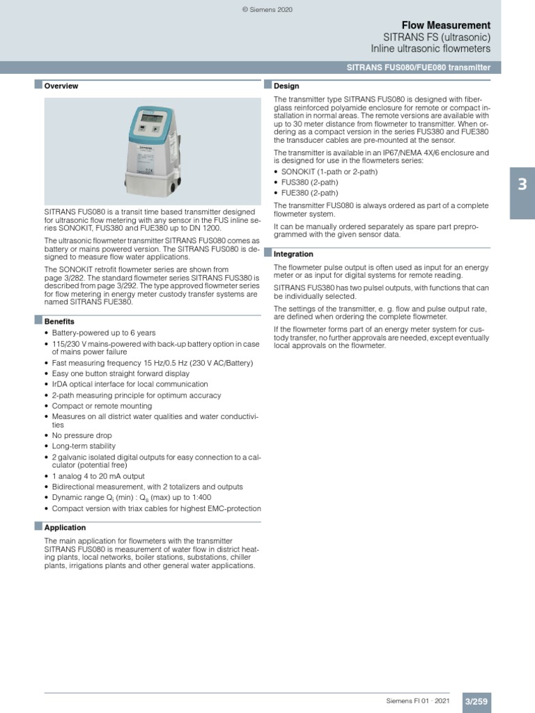 Datasheet SIEMENS SITRANS FUS080 Ultrasonic Transmitter | PDF