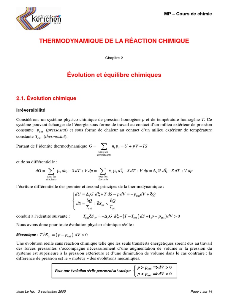 C2-2-Evolution Et Equilibre Chimiques | PDF | Équilibre chimique | Règle des phases