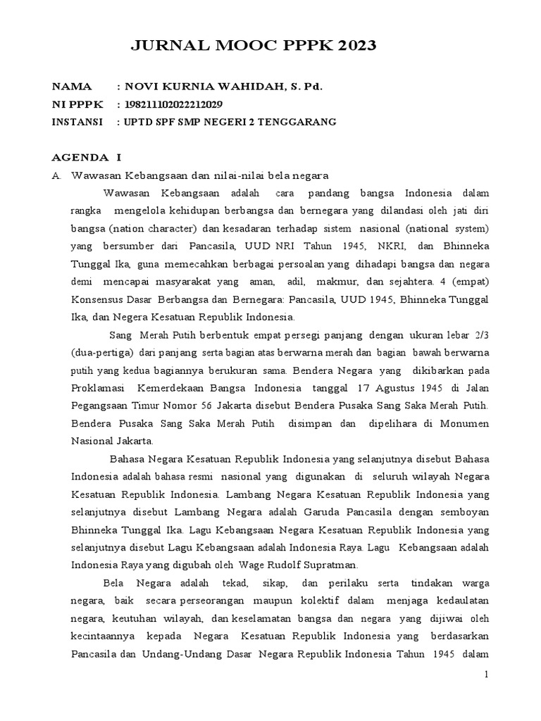 Jurnal Mooc PPPK 2023 - Novikurnia | PDF