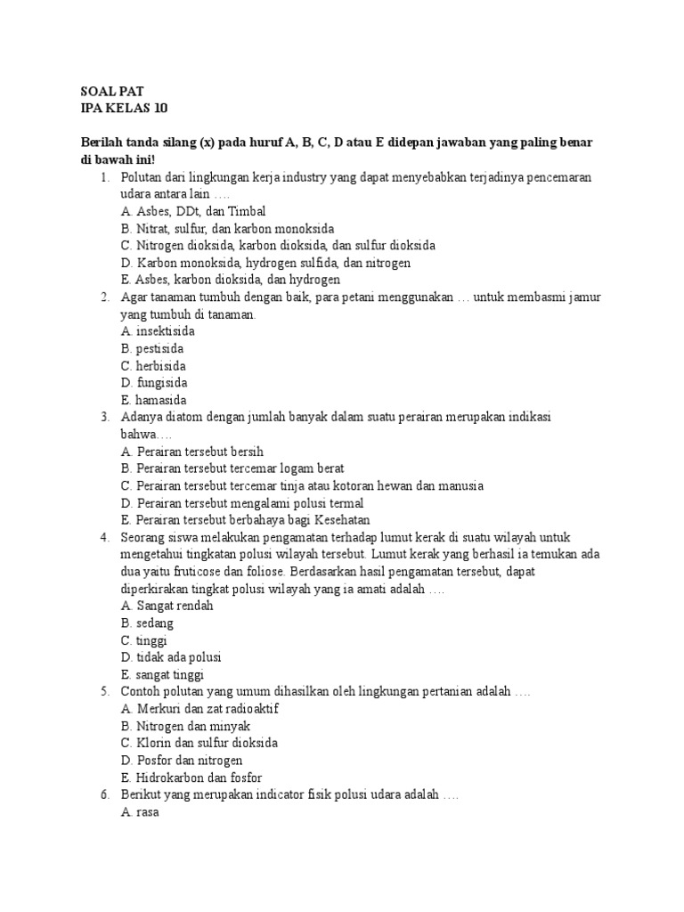 Soal Pat Ipa Kelas 10 Fix | PDF | Sains & Matematika