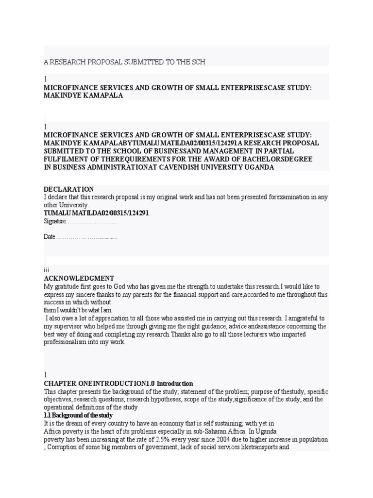 A Research Proposal Submitted To The SCH | PDF | Microfinance | Banks