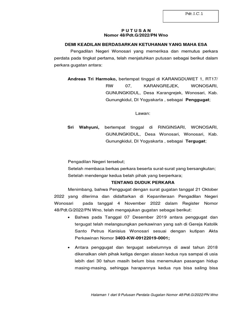 Salinan Putusan 48 PDT G 2022 PN Wno | PDF