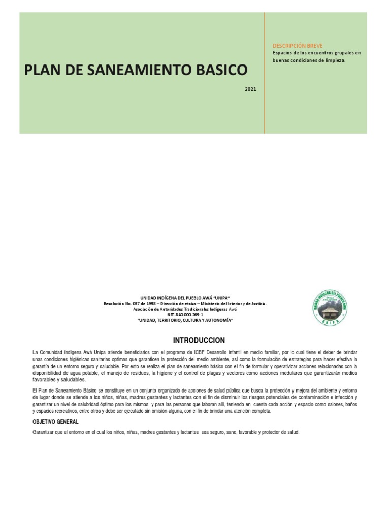 PLAN DE SANEAMIENTO BASICO | PDF | Microorganismo | Residuos