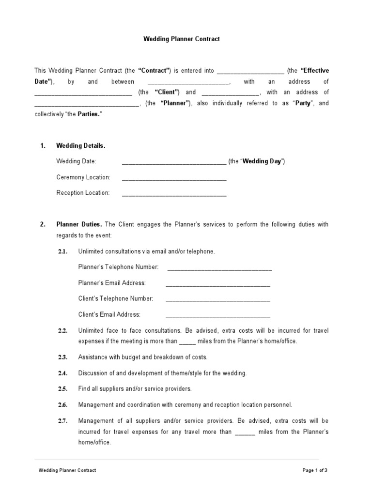 Wedding Planner Contract | Download Free PDF | Private Law | Justice