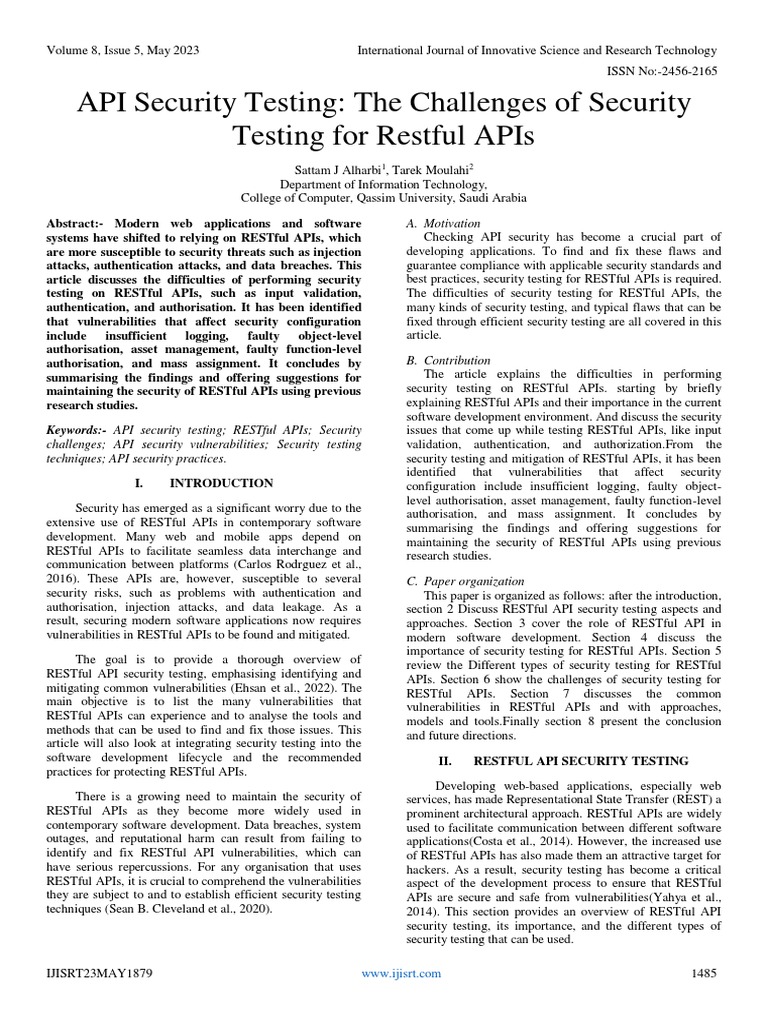 RESTful API Security Testing Challenges | PDF | Security | Computer ...