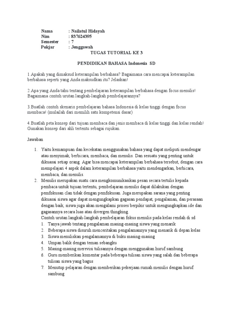 Tugas Tutorial Ke 3 Bahasa | PDF