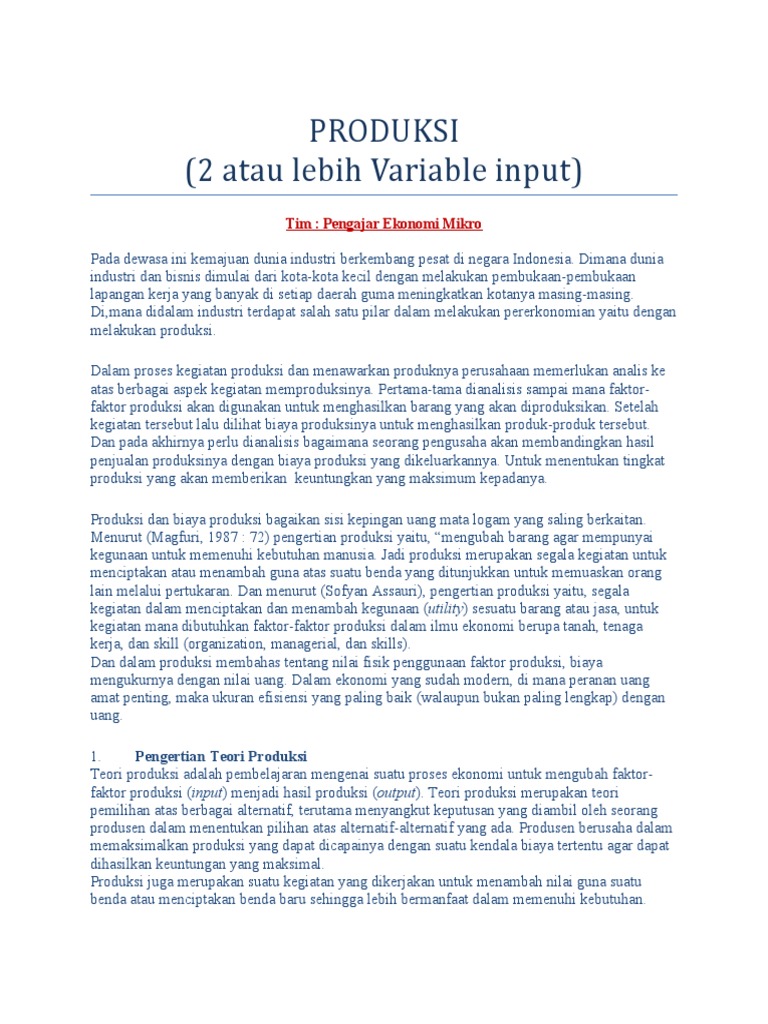 Fungsi Produksi Dengan Dua Input Variabel | PDF