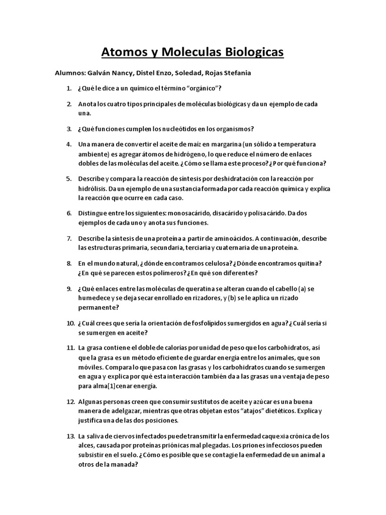 Moléculas Biológicas y sus Funciones | PDF | Agua | Carbohidratos
