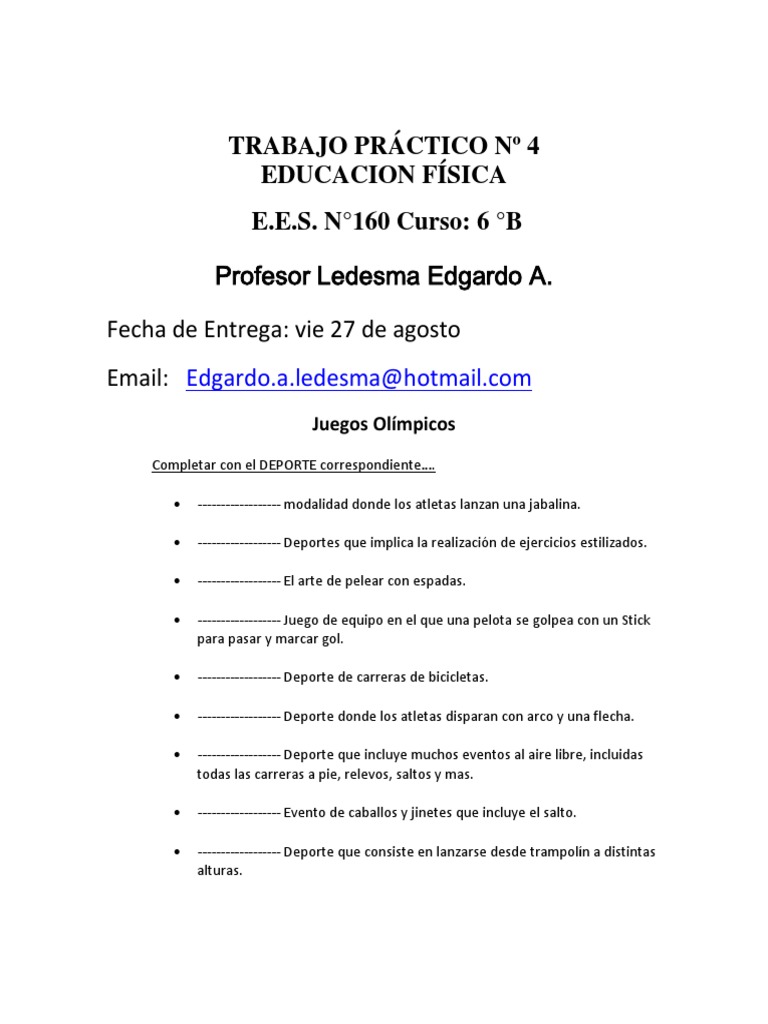 TRABAJO PRACTICO #4 Jjoo1 | PDF | Deporte del atletismo | Deportes