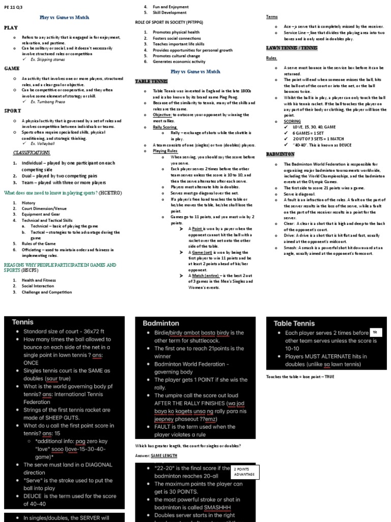 Play Vs Game Vs Match: Classifications | PDF | Table Tennis | Ball Games