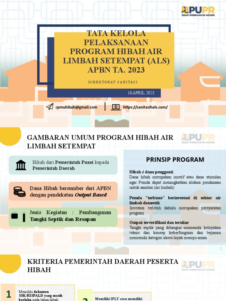 (PUPR) Tata Kelola Pelaksanaan Program Hibah ALS APBN TA 2023 | PDF
