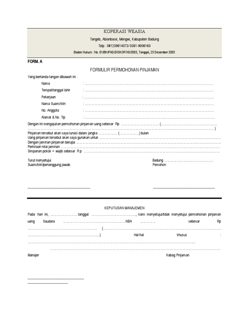 Formulir Pengajuan Pinjaman | PDF | Pengelolaan Keuangan & Uang | Hukum
