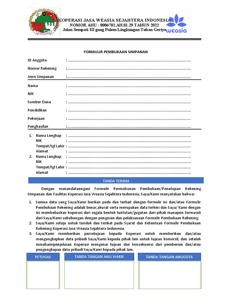 Formulir Pembukaan Rekening Tabungan | PDF