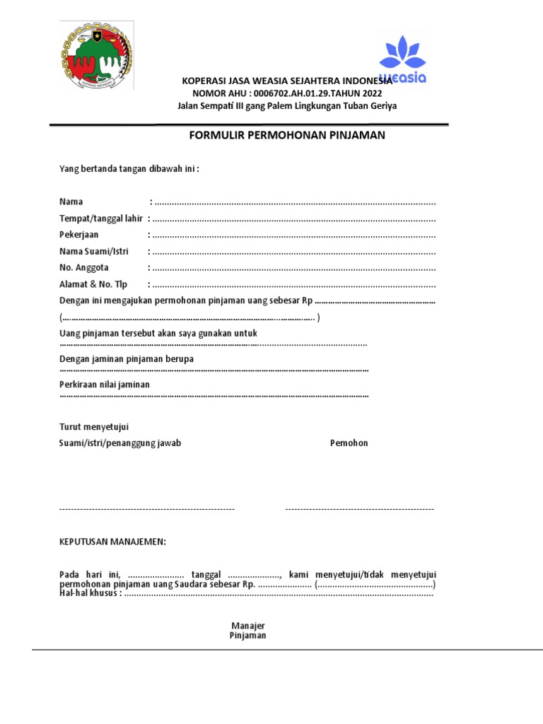 02 Formulir Pengajuan Pinjaman | PDF