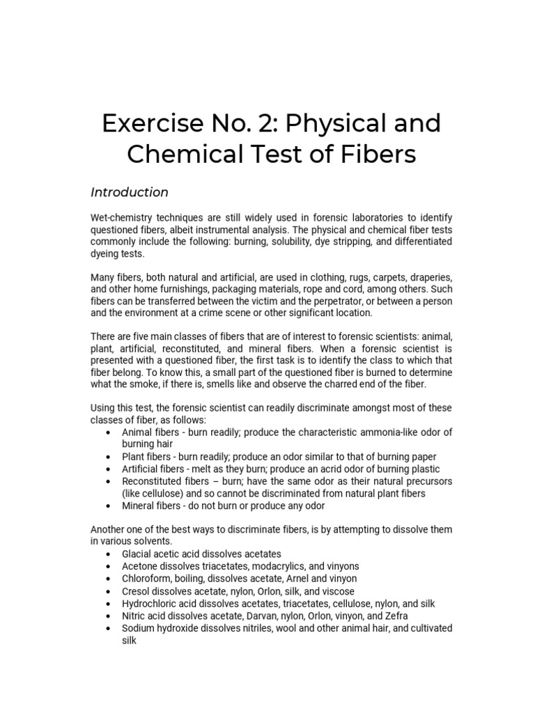 Exercise No 2. Physical and Chemical Test For Fibers 1 | PDF | Rayon ...