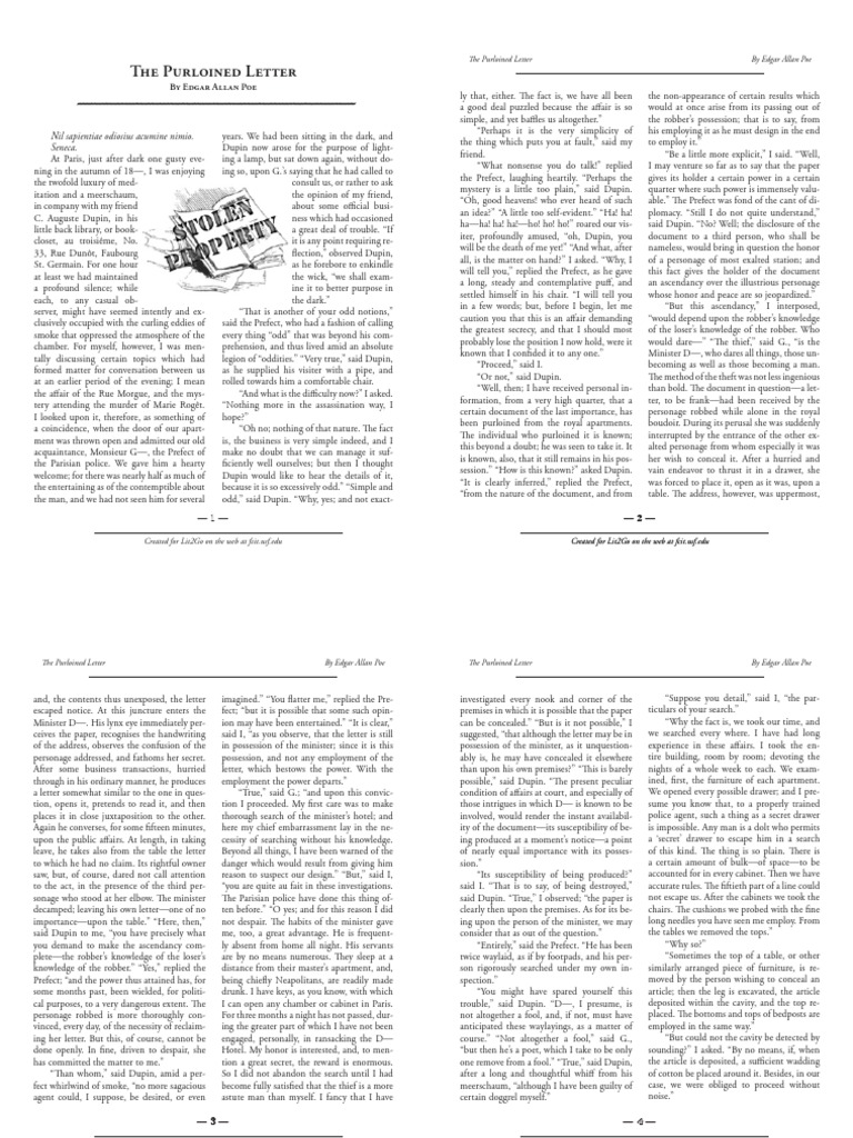 The Purloined Letter - Edgar Allan Poe | PDF