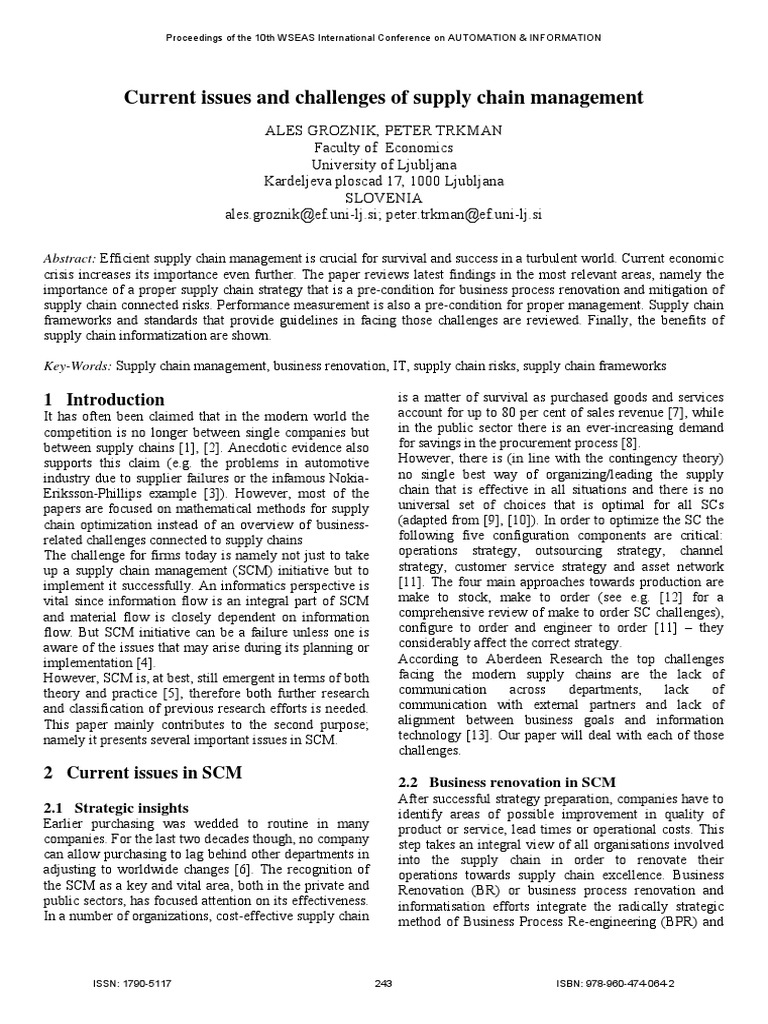 Current Issues and Challenges of Supply Chain Management | PDF | Supply ...