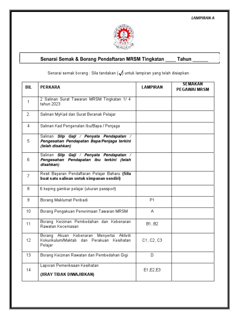 Senarai Semak Borang - 2023 | PDF