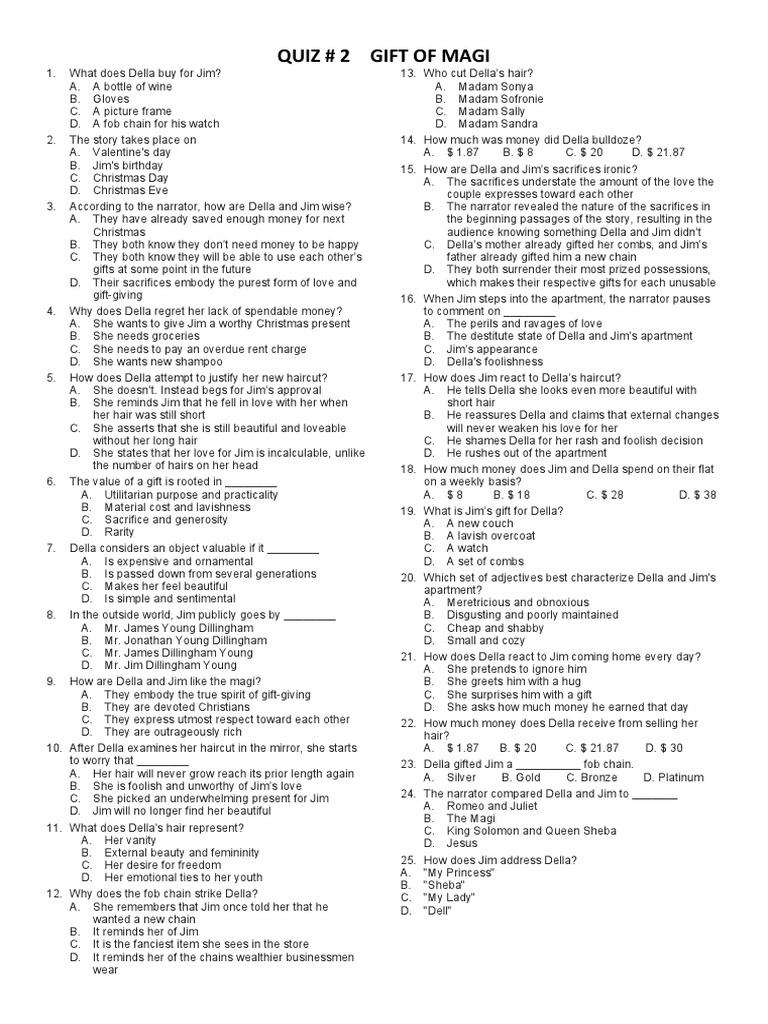 Quiz Gift of Magi | PDF