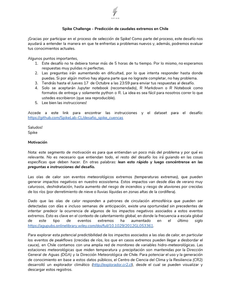 Spike Challenge - Caudales Extremos en Chile | PDF