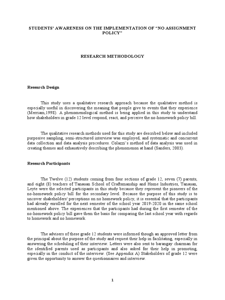 Students'awareness On The Implementation of No Assignment Policy | PDF ...