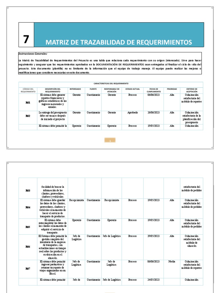 7 - Matriz de Trazabilidad de Requerimientos | PDF | Logística ...