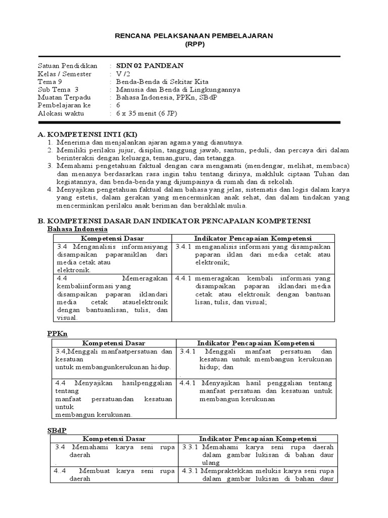 RPP Kelas V Tema 9 - Konservasi Air - Bu Erma | PDF