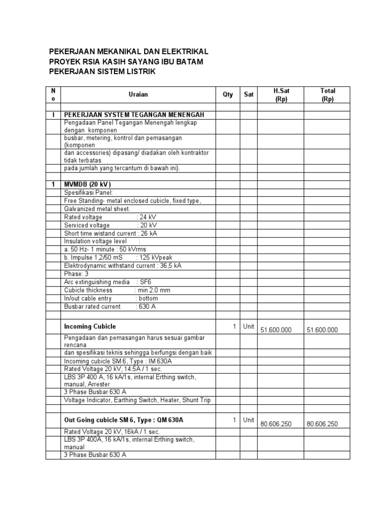 Sistem Listrik RSIA Kasih Sayang Ibu | PDF