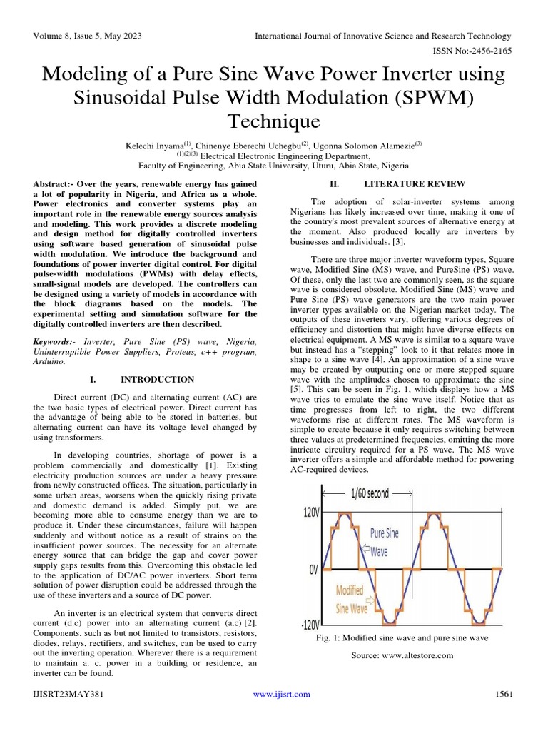 Modeling of A Pure Sine Wave Power Inverter Using Sinusoidal Pulse ... Modeling of A Pure Sine Wave Power Inverter Using Sinusoidal Pulse ...
