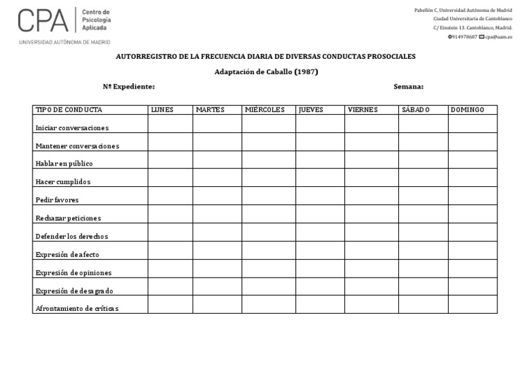 CPA-UAM. (S. F.) - Autorregistro de La Frecuencia Diaria de Diversas ...