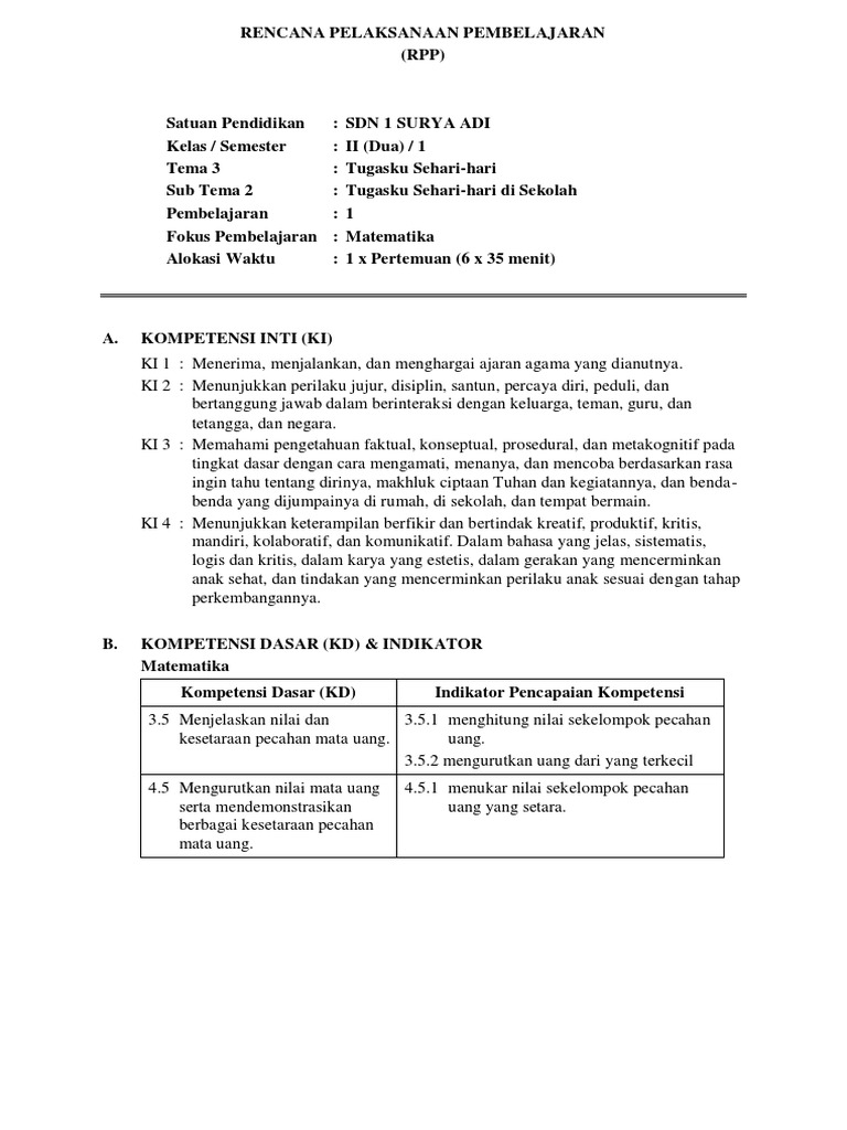 RPP MTK Kls 2 Tema 3 Sub 2 Ai | PDF | Karier & Perkembangan