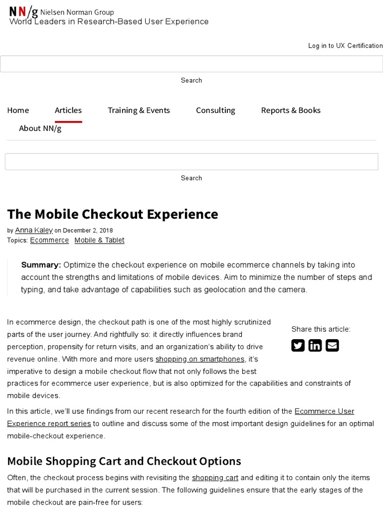 The Mobile Checkout Experience - NNG | PDF | Point Of Sale | Credit Card