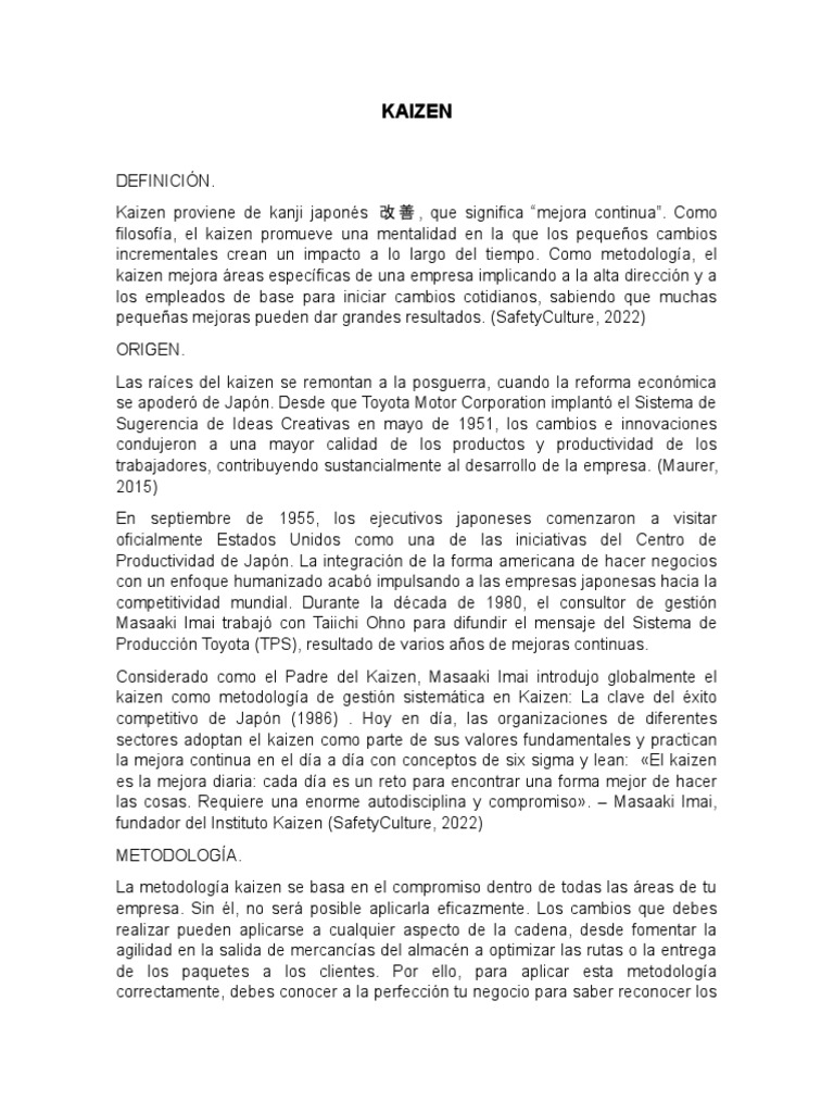 Metodología Kaizen: Mejora Continua | PDF | Japón | Lean Manufacturing
