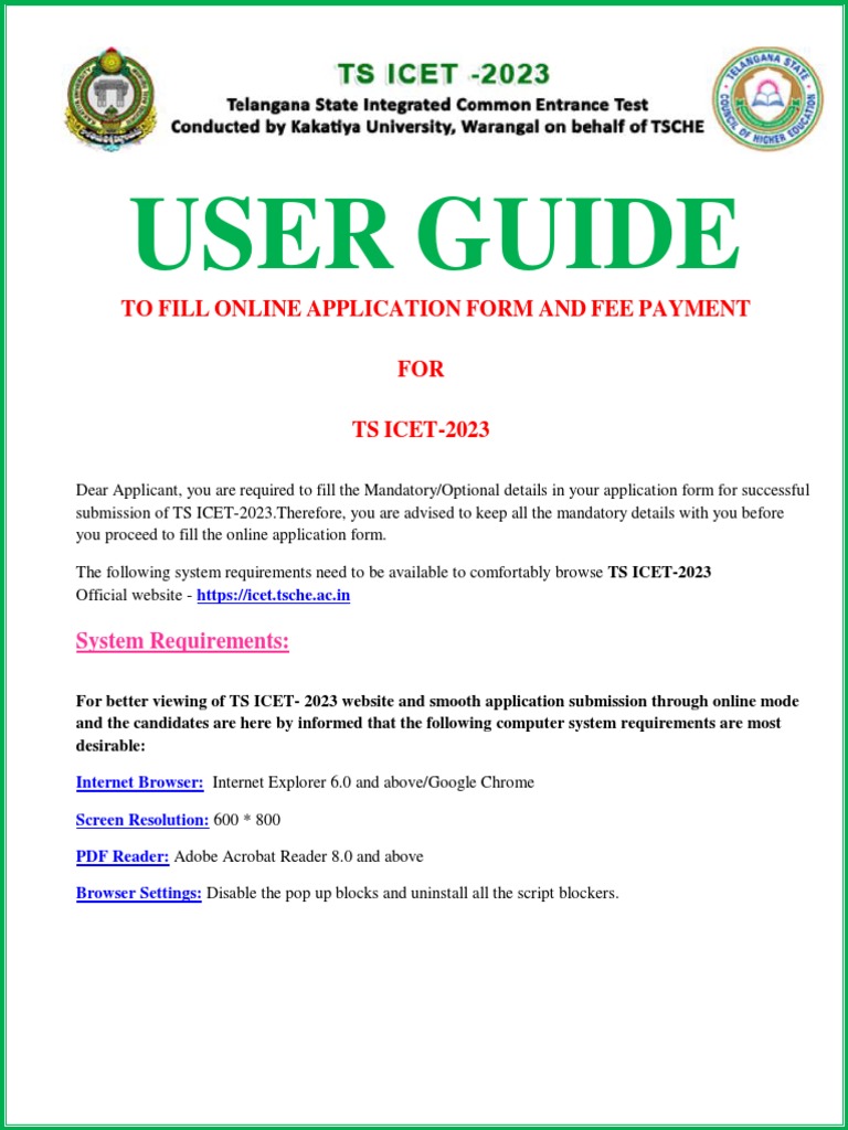 TS ICET User Guide-2023 | PDF | Debit Card | Credit Card