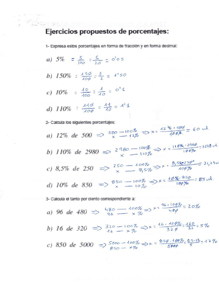 Ejercicios Porcentajes Resueltos | PDF