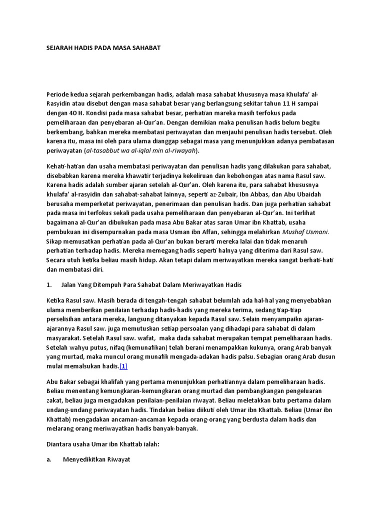 Sejarah Hadis Pada Masa Sahabat Shofi Titip | PDF