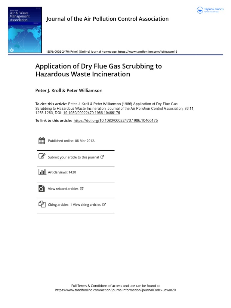 Application of Dry Flue Gas Scrubbing To Hazardous Waste Incineration ...