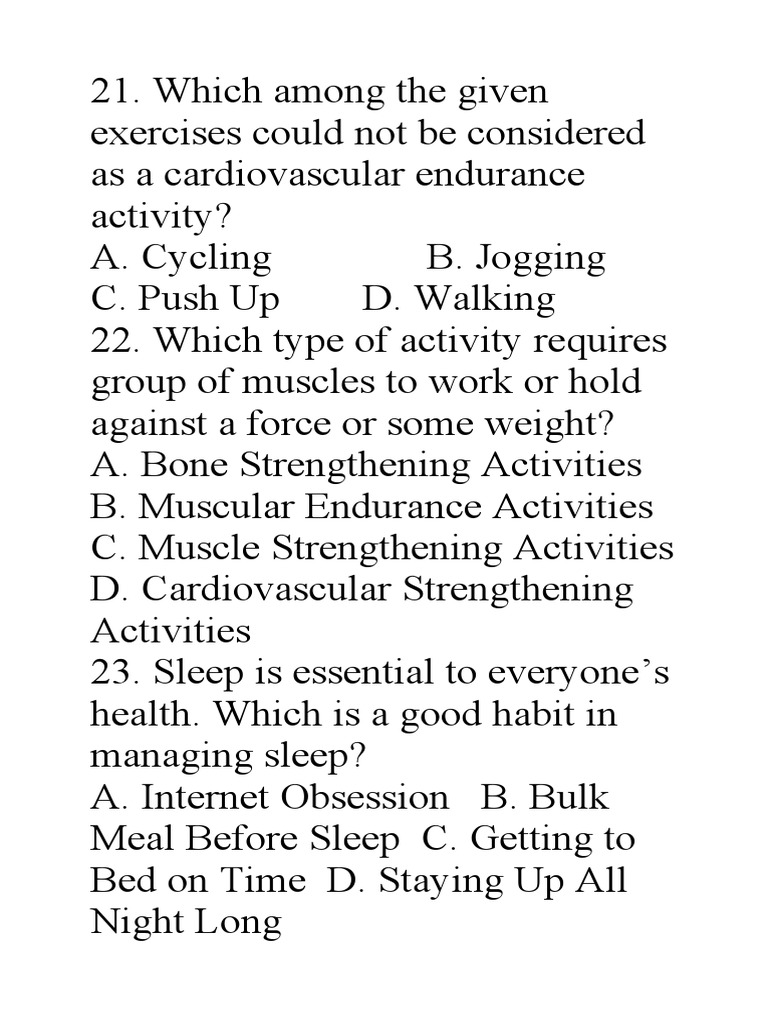 PE11 Q1 TEst Questions | PDF | Weight Training | Skeletal Muscle