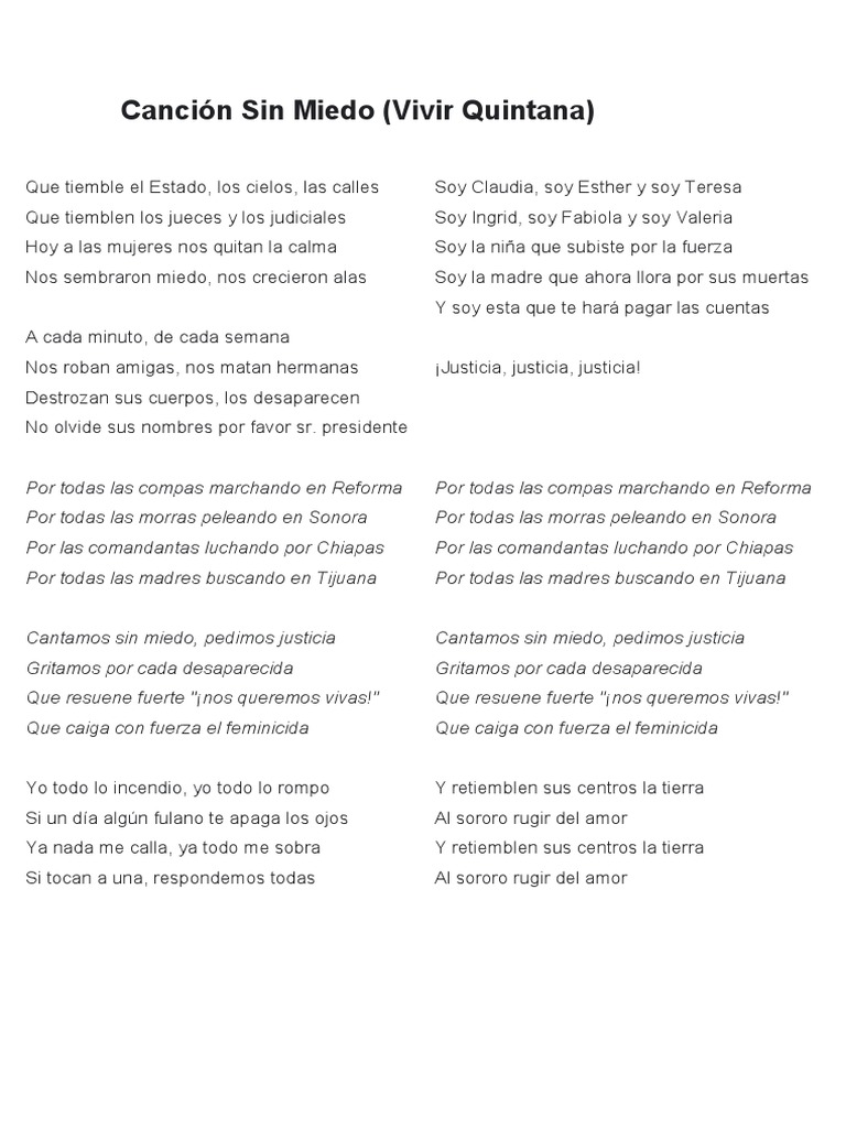 Cancion Sin Miedo Vivir Quintana Letra | PDF | Poesía