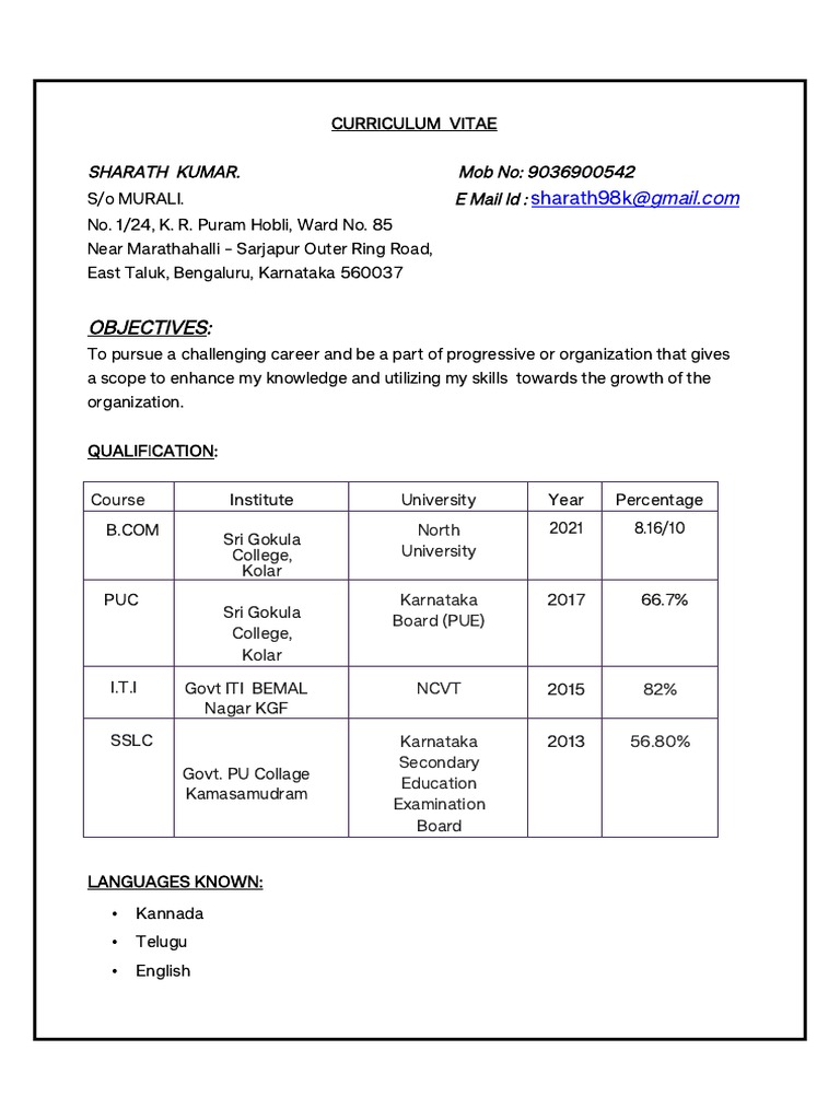 Sharath Resume | PDF | Bangalore