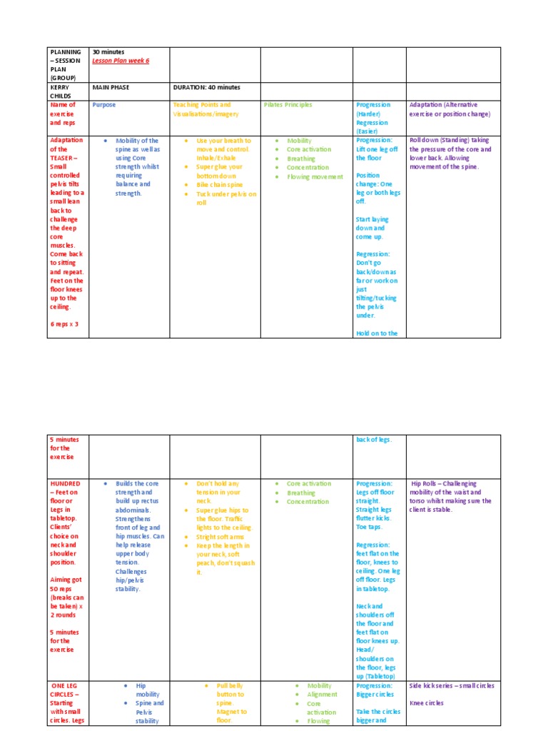 Lesson Plan Week 6 - Main Phase | PDF | Pelvis | Abdomen