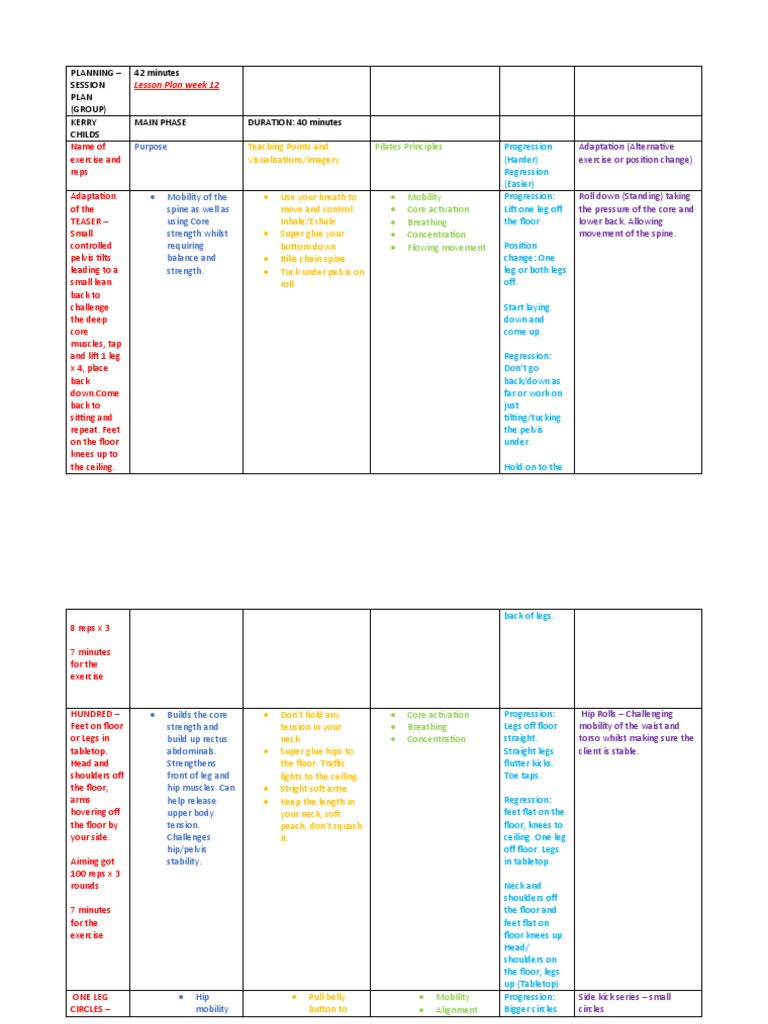 Lesson Plan Week 12 - Main Phase | PDF | Abdomen | Pelvis