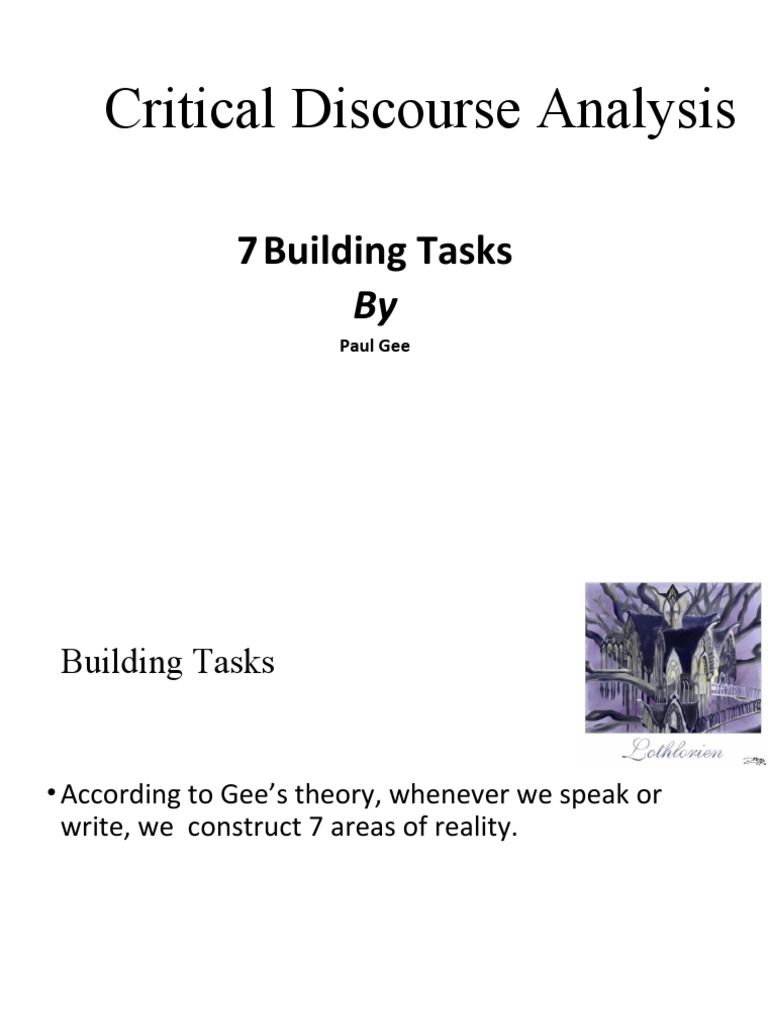 Gee's 7 Building Tasks in Discourse Analysis | PDF