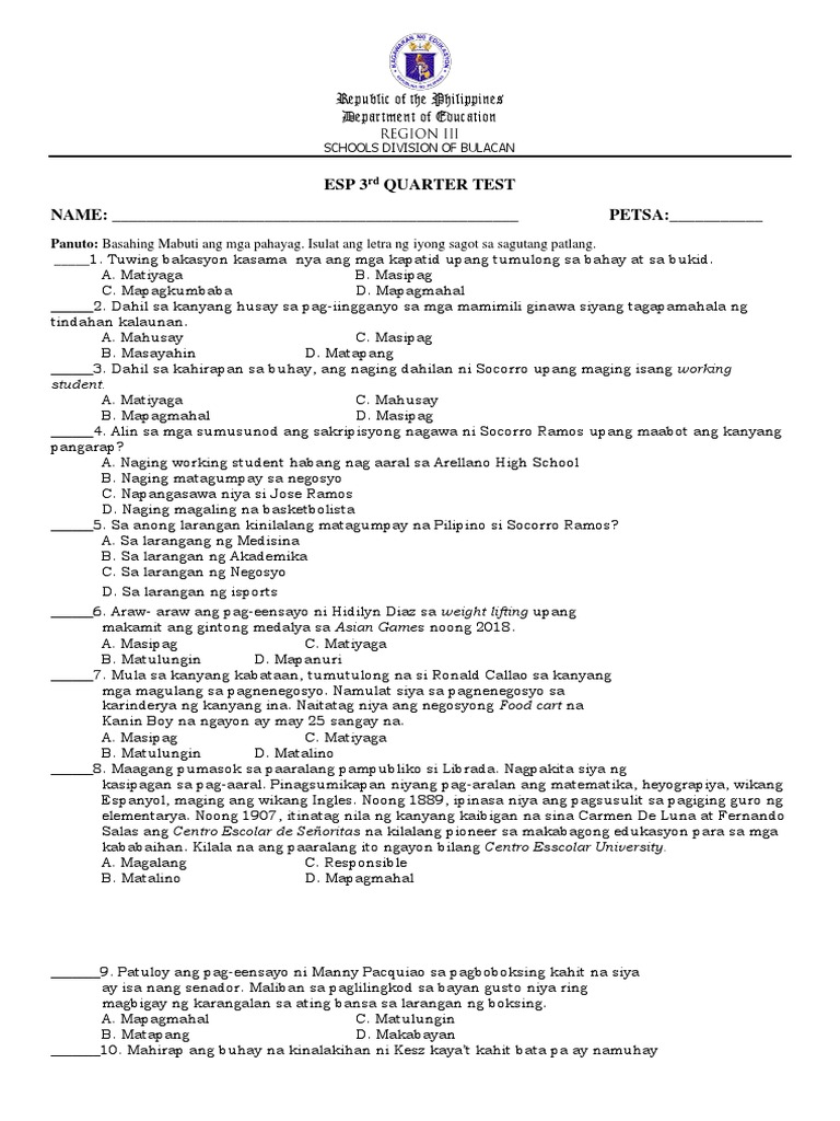 3rd Quarter ESP-2023 | PDF