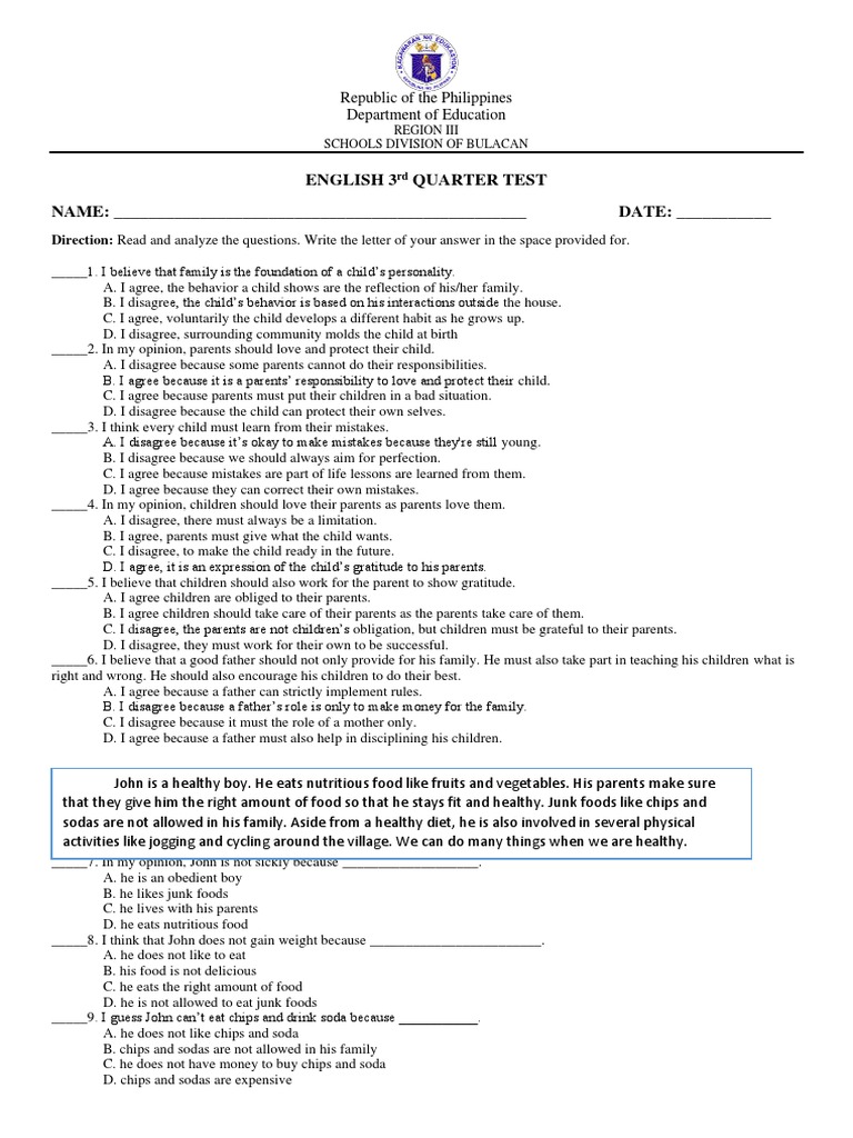 3rd Quarter ENGLISH-2023 | PDF