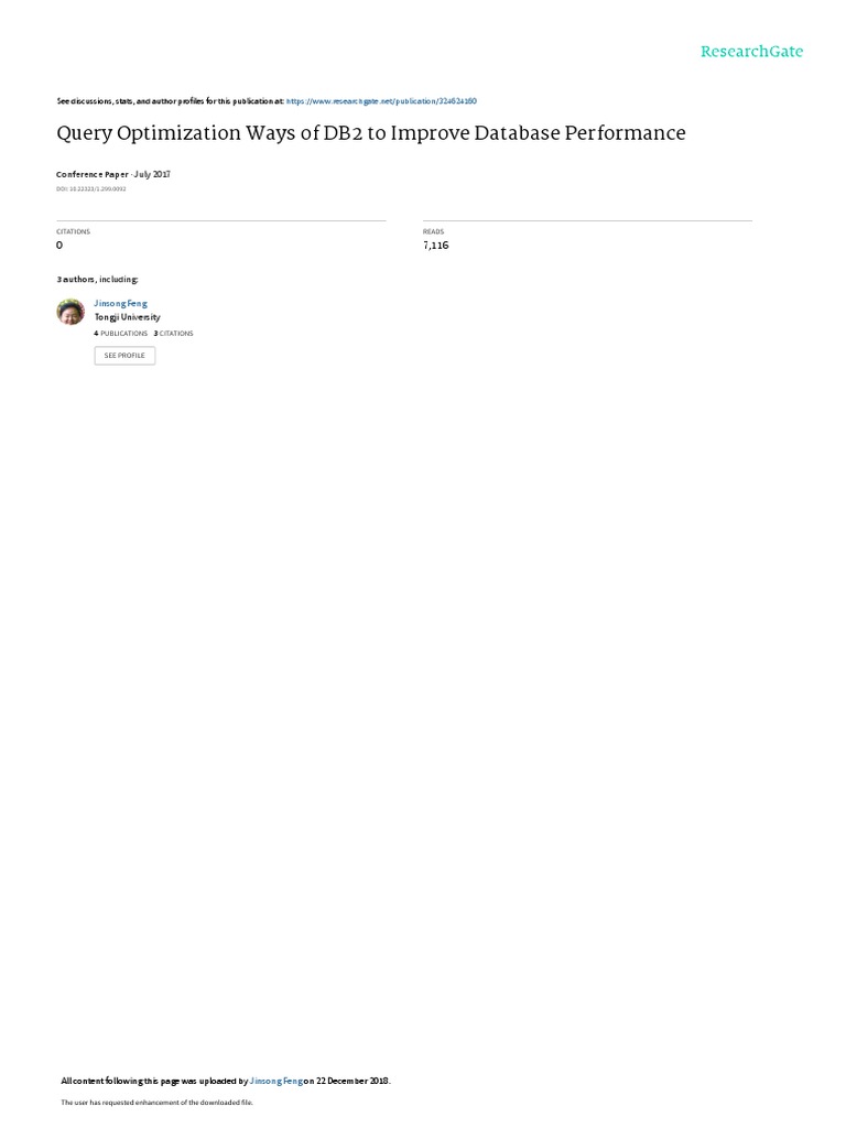 Query Optimization Ways Of Db2 To Improve Database Pdf Database Index Ibm Db2 