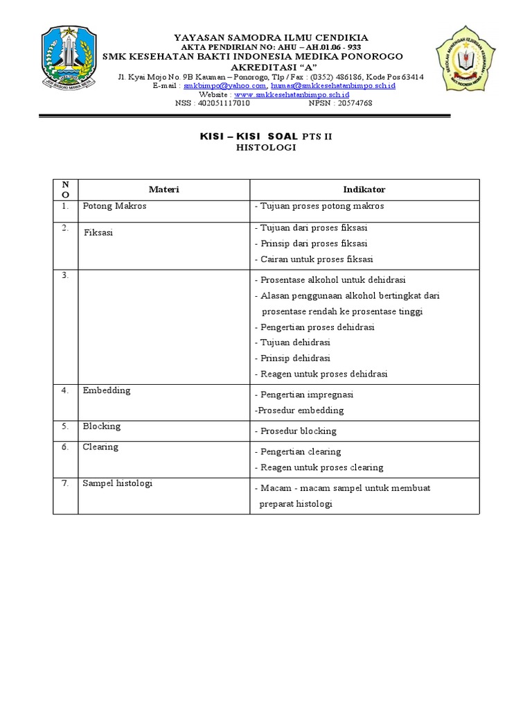 Kisi - Kisi PTS 2 Histologi | PDF