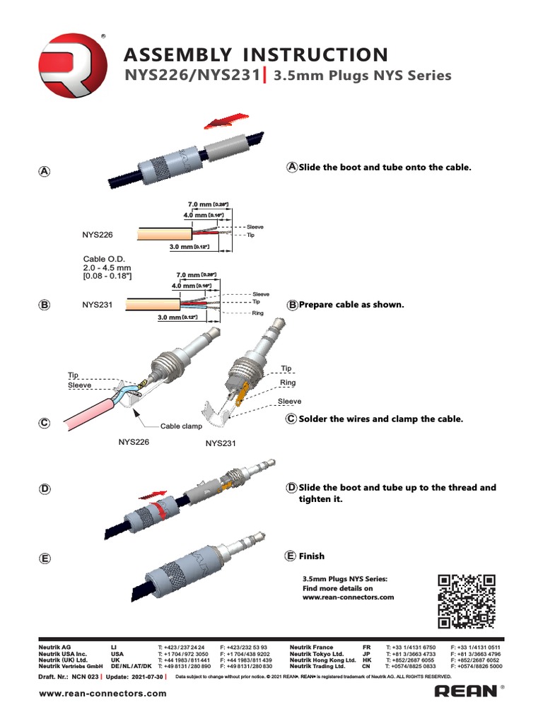 Assembly Instruction-3.5mm Plugs NYS Series | PDF